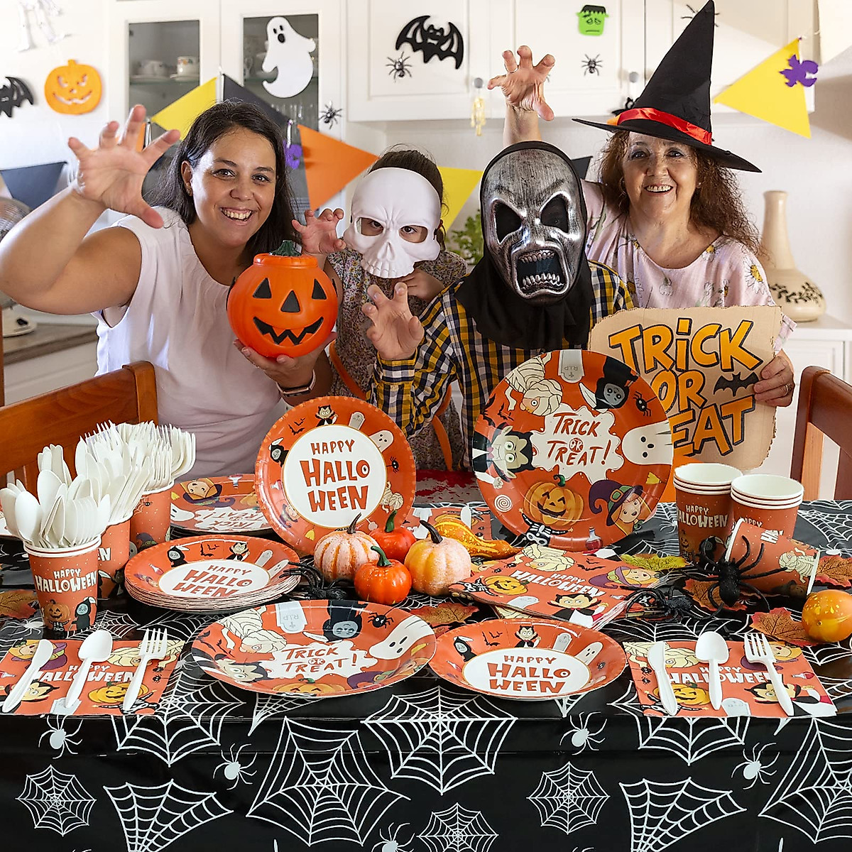 Halloween Tablecloth Plastic 4PACKS 54 X 108 Rectangular Black Spider Web Disposable Table Cover Waterproof Spillproof Table Cloth - Perfect for Halloween Decoration Halloween Dinner Halloween Party