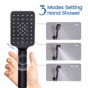 KIBI Cube Bathroom Shower System | 2-Function Wall Mounted Shower Faucet Set with Solid Brass Pressure Balanced Valve | Three Hand Shower Modes | 15-inch Long Shower Arm | Matte Black (KSF405)