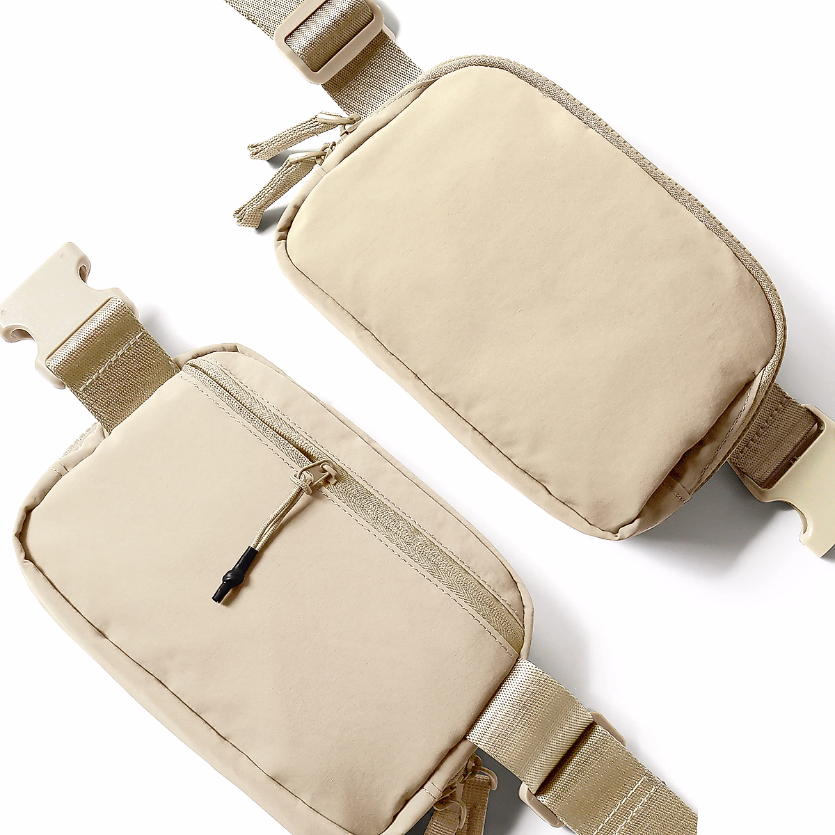 AslabCrew 2-Way Zipper Unisex Belt Bag with Adjustable Strap Fanny Packs Mini Waist Pouch for Outdoor Hiking Running Travel, Beige