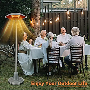Electric patio Heater, Outdoor Patio Heater, Free-standing Heater with 2 Heating Modes, 750W/1500W, Dust &Waterproof IP65 Heater for Outdoor/Indoor, 30% Energy Saving,Tip-Over Protection,Silver