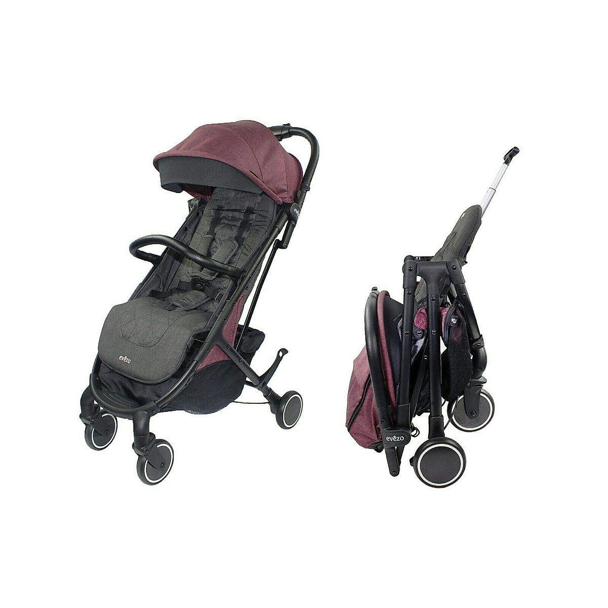 Evezo Channy Lightweight Roll 'N' Go Folding Travel Stroller- Gray (Dusty Rose)