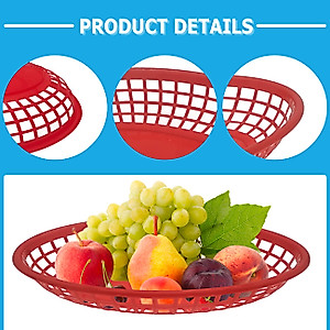 Cezoyx 50 Pack Red Fast Food Basket, 8.9 x 5.6 x 1.5 inch Oval Bread Fry Baskets Plastic Food Serving Tray for Fast Food Restaurant Supplies, Deli Serving, Chicken, Burgers, Sandwiches, Fries