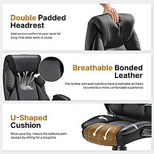 EUREKA ERGONOMIC PU Leather Desk Chair Office Executive Chair, Ergonomic Office Chair Flip Up Arms, High Back Office Chair with Headrest, Home Office Desk Chair with Wheels, Computer Chairs for Adults