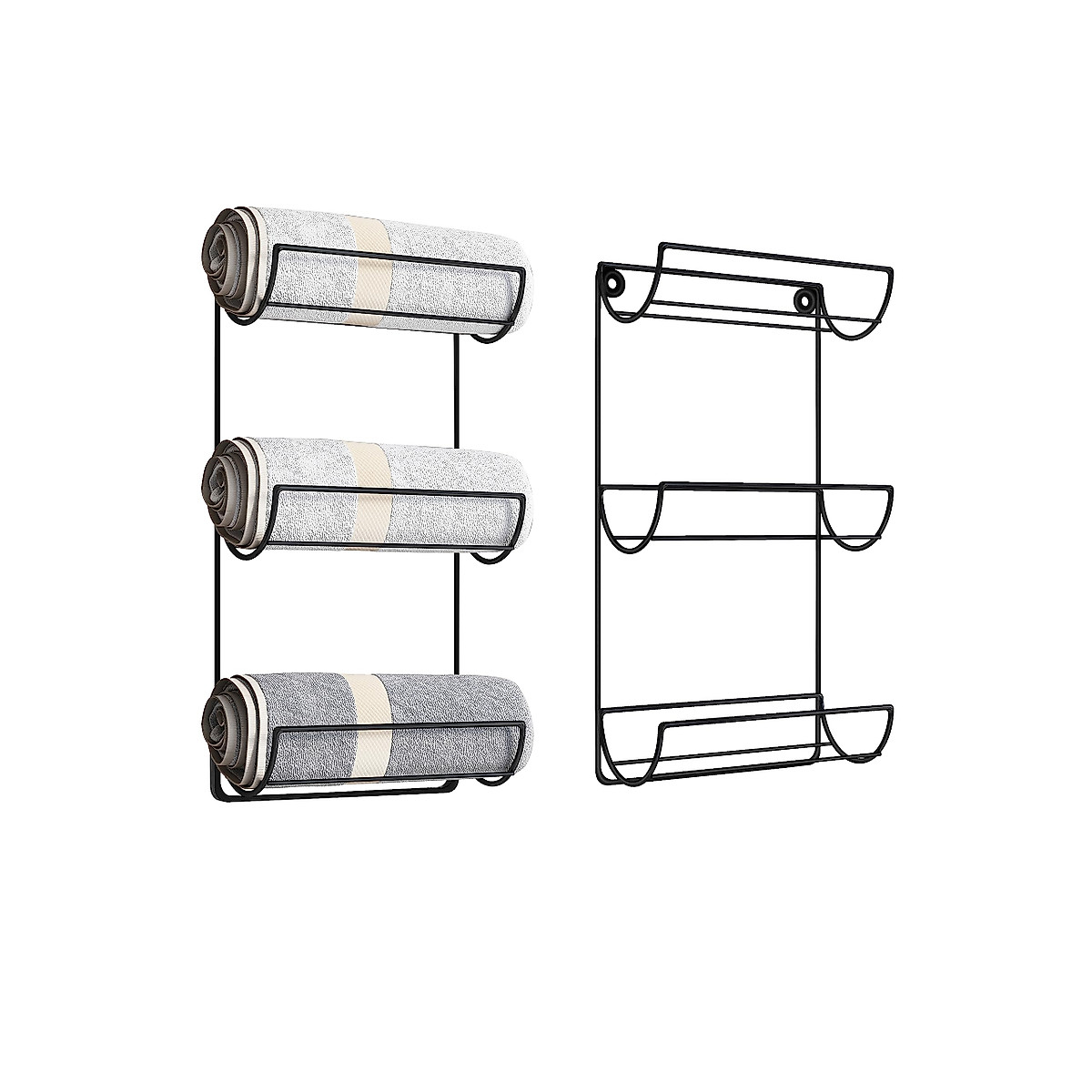 Towel Rack Wall Mounted Metal Wine Rack Washcloths Bathrobe Storage Shelf Organizer Hand Towels Holder for Bathroom Cloakroom - Black