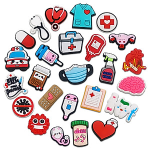 25 | 50PCS Medical Shoes Decoration Charms fits for Clog Sandals, PVC Nurse Stethoscope Shoe Decorations for Adults Women Men (25)