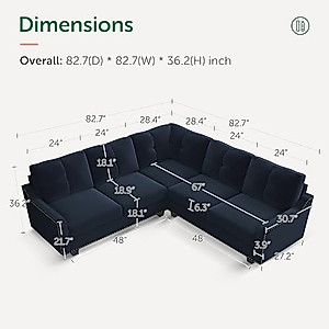 HONBAY Convertible Sectional Sofa L Shaped Couch for Small Apartment Reversible Sectional Couch for Living Room,Velvet Dark Blue