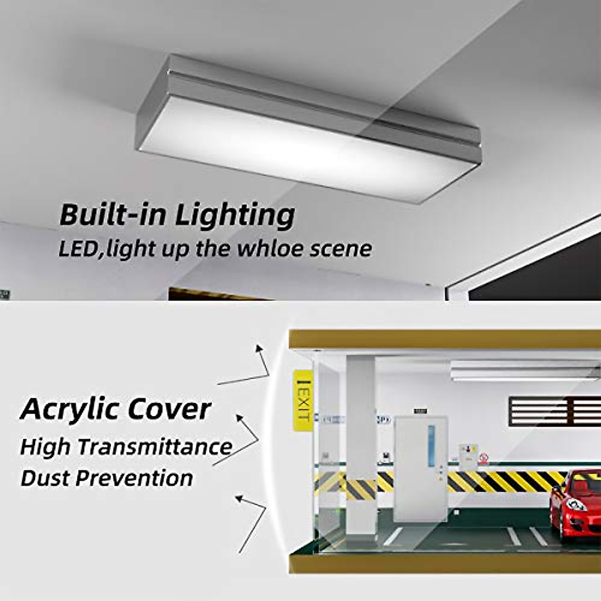 1/24 Scale Die-cast Car Garage Display Case with Clear Acrylic Cover and LED Lighting for 2 Parking Space (Route 66)