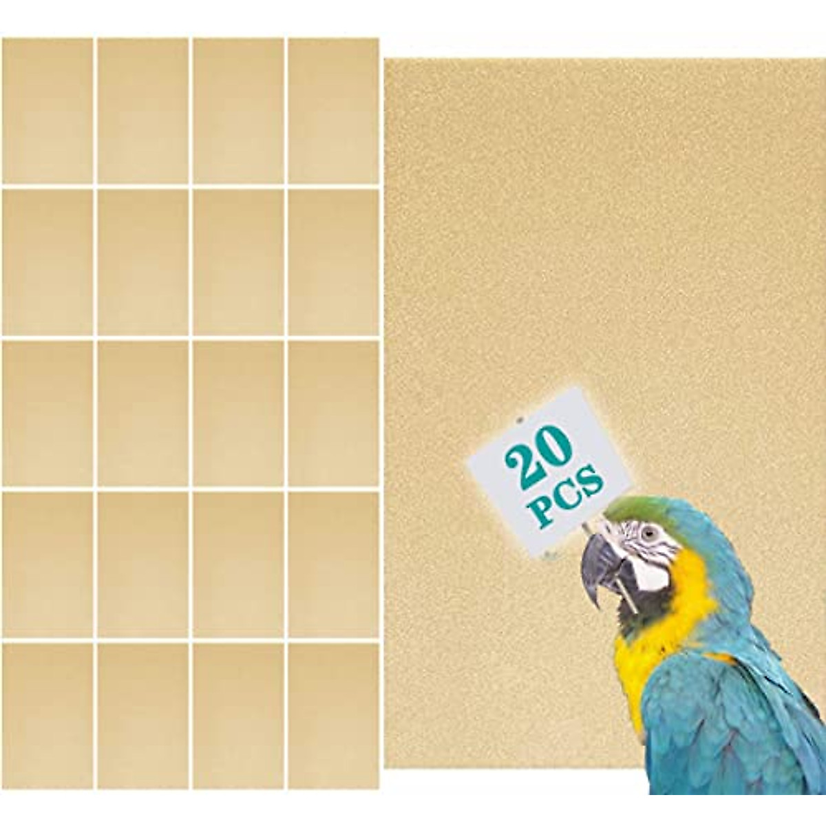 20 PCS Gravel Paper for Bird cage,10 x16 Inch Bird cage Liner Paper-Gravel Paper Special for Bird Cage in sea Sand,Parrot Cage Sandpapers Cushion Pad Pet Animal Bedding Accessories(20PCS 10 x16 Inch)