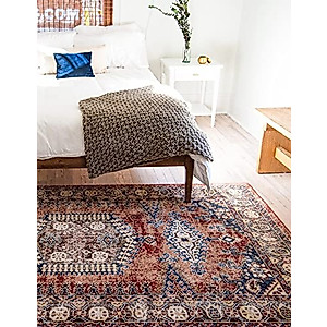 Unique Loom Utopia Collection Traditional Geometric Vintage Inspired Area Rug with Warm Hues, 8' x 10', Terracotta/Blue