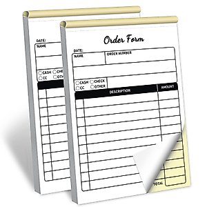 Receipt Book,Handheld 2-Part Carbonless,4x5.5 inches, Carbon Duplicate Copy Sales Receipt Form, Invoice Pad, Cute Convenient for Small Boutique Business,White/Yellow,Pack of 2(50 Sets per Book)…
