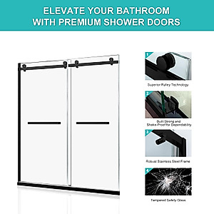 MoSweet Milano Double Sliding Shower Door, 60 in.W x 74 in.H Framed Shower Door 5/16"(8mm) Clear Tempered Glass, 18 inch Pull Handle, Stainless Steel Hardware, Matte Black Finished