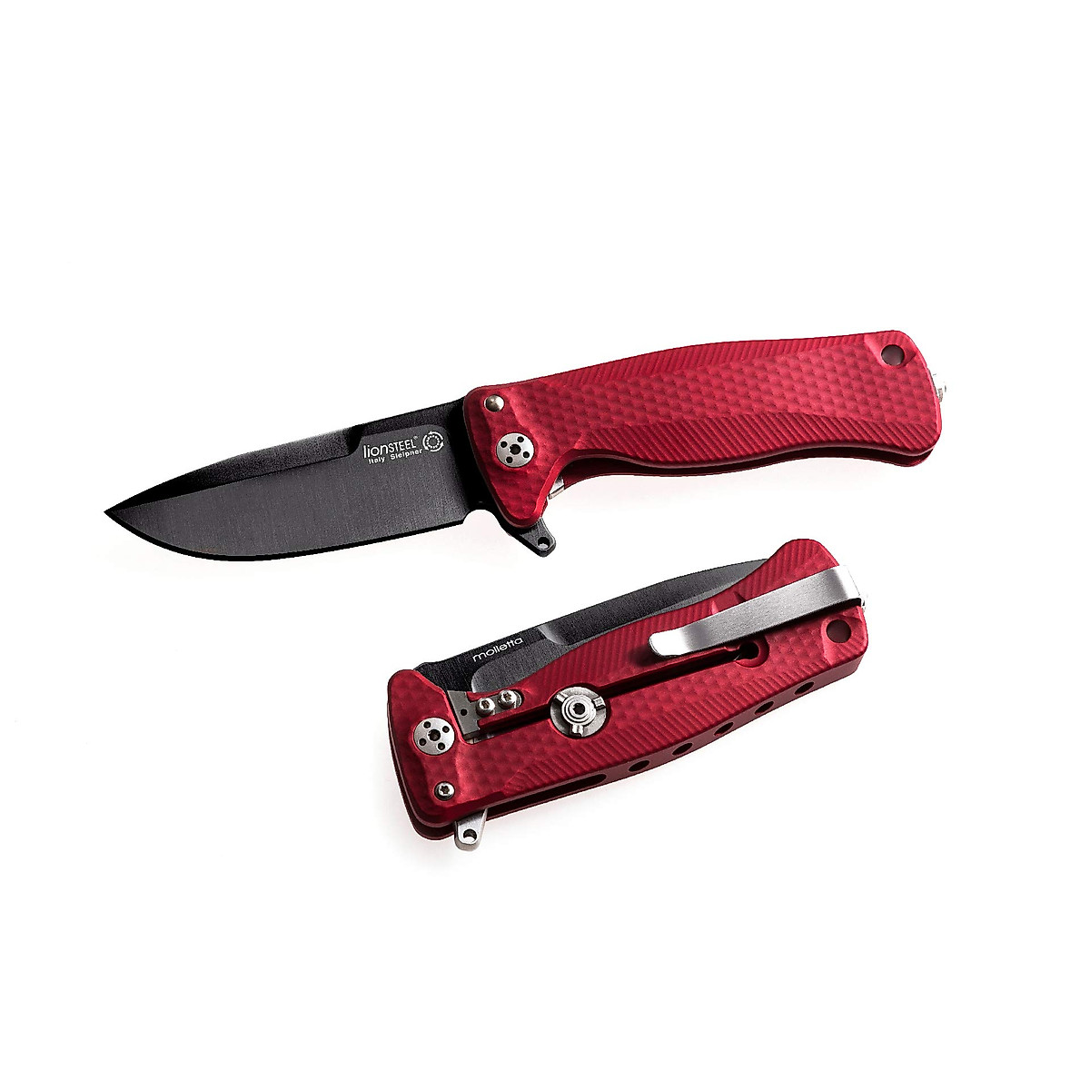 Lion Steel SR22A Sleipner Frame Lock Folding Pocket Knife - Machined Aluminum Handle, IKBS Ball Bearing System, Dual Carry Clip (Red Handle, Black Blade), one Size