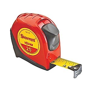 Starrett Exact Retractable Imperial Pocket Tape Measure with Nylon Coating, Steel Belt Clip and Self Adjusting End Hook - 1" Width x 25' Length - KTX1-25-N-SP01