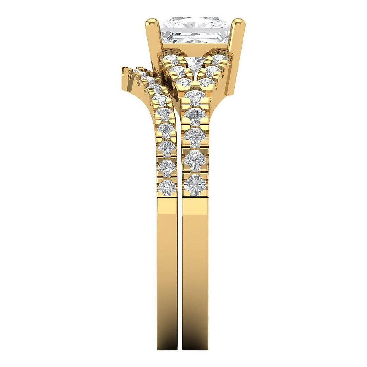 3.36 ct Princess Cut Clear Simulated Diamond 14k Yellow Gold Solitaire W/Accents Wedding Engagement Promise Ring size 8