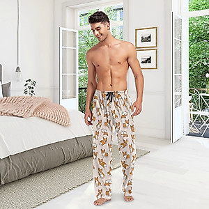 Ollabaky Dogs Pajama Pants for Men Cute Corgis PJs Bottoms with Pockets Men's Sleep Lounge Pants, L