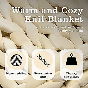 COLEYBEAR Chunky Knit Blanket, Super Soft and Warm Non-Shedding Knitted Blanket, Luxe Stockinette Knit Chunky Blanket, 20 Pounds, 60 Inches x 80 Inches, Full/Queen Size, Cream