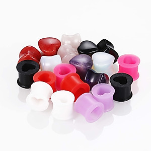 Hoisy 20PCS Tunnels for Ears Silicone, 00G Gauges for Women Silicone/Stone Ear Plugs Piercing Tunnels Gauges Colorful Heart Stone and Hoop 00G (10mm)