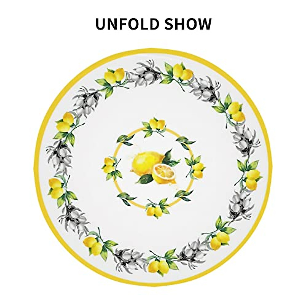 Yellow Lemon Round Tablecloths, Summer Circular Table Cover Washable Polyester for BBQ, Buffet Table, Parties, Holiday Dinner 60 Inch