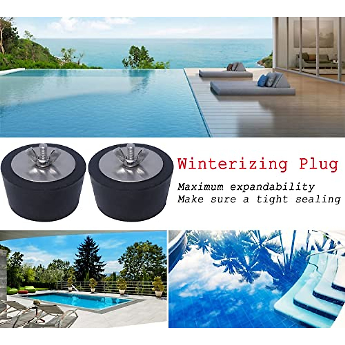 Podoy Swimming Pool Winterizing Plugs 1.5" to 2" Heavy Duty with SS Screw Stainless Steel Bolts Winter 2 inch Rubber Expansion Plug(Pack of 2)