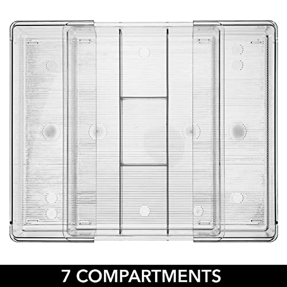 mDesign Dual Expandable Plastic In-Drawer Utensil Organizer Tray Deep 5 Section Divided for Kitchen Organization; Holds Cutlery, Flatware, Silverware, Cooking Utensils, Ligne Collection, Clear