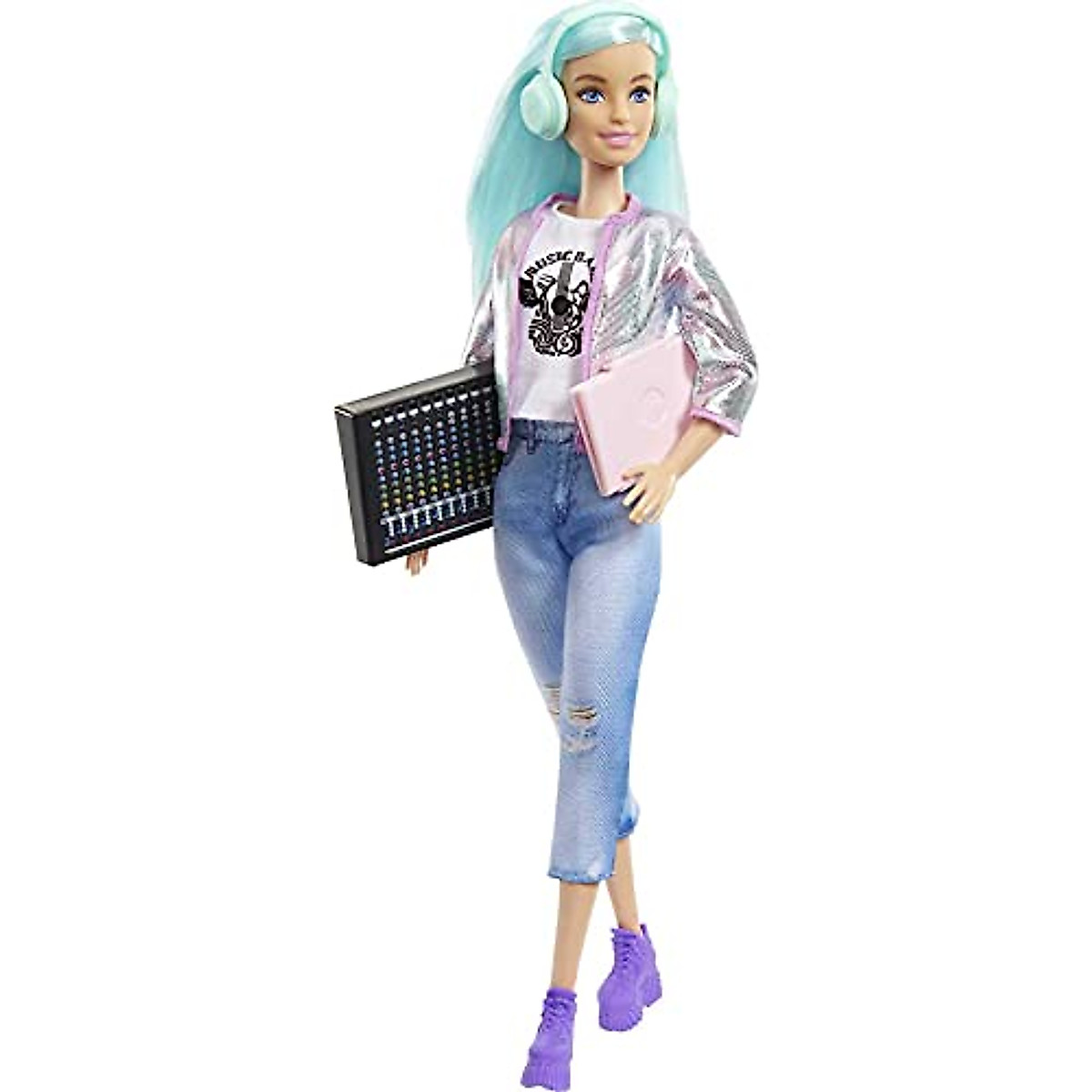 Barbie Career of the Year Music Producer Doll (12-in), Colorful Blue Hair, Trendy Tee, Jacket & Jeans Plus Sound Mixing Board, Computer & Headphone Accessories, Great Toy Gift