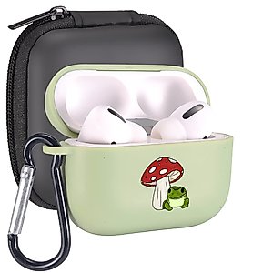 MAYCARI Lovely Frog Mushroom Case for AirPods Pro with Keychain, Cute Animal Design Protective Soft TPU Cover Compatible with AirPods Pro Charging Green Case for Women Girls