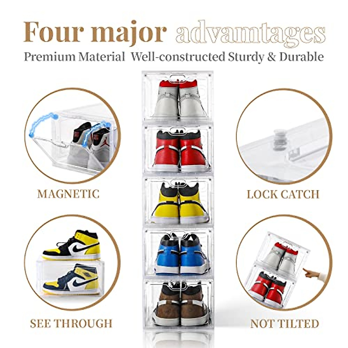 INSTY Shoe Boxes, Set of 12, Stackable Clear Plastic Shoe Storage Boxes, Drop Front Shoe Box with Lids,Shoe Organizer Containers for Sneaker Display, Fit up to US Size 12(13.4”x 9.8”x 7.1”)