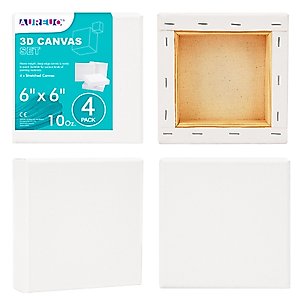 AUREUO 6x6 Inch Gallery Wrapped Canvas - 1.5 Inch Depth 4 Pack - 10 Oz Triple Gesso Primed 100% Cotton Square White Artist Canvases for Acrylic & Oil Paints