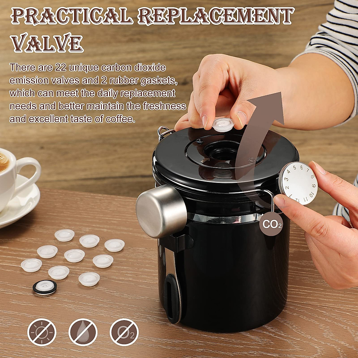 22 Pcs Replacement Valves for Coffee Canisters with 2 Rubber Rings PE Coffee Valve Canister Filter Set Degassing One Way Breather Valve for Coffee Bean Container Coffee Bag Food Bags