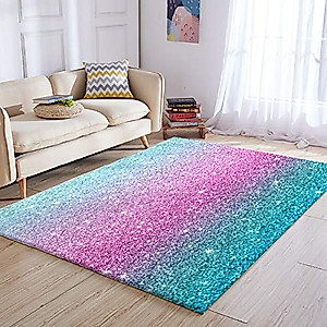 BlessLiving Home Area Rug Colorful Glitter Floor Mat Large Carpet for Bedroom Kitchen Living Room, 3' x 5', Pastel Pink