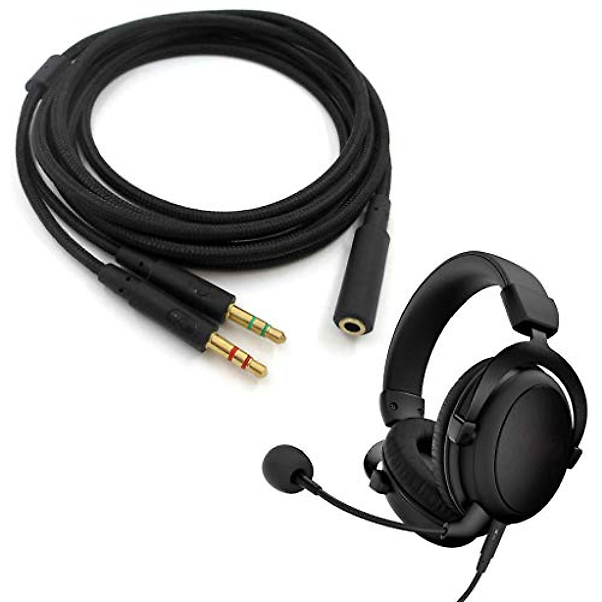 3.5mm Universal 2 in 1 Gaming Headset Audio- Extend Cable for Cloud II/Alpha-/Cloud Flight/Core Headphone for Computer (200cm)
