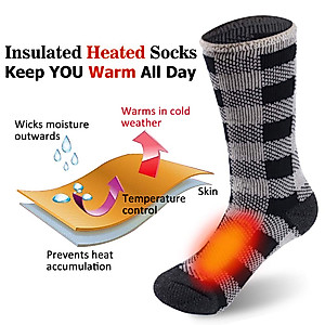 Sunew Winter Warm Thermal Socks, Mens Outdoor Cold Weather Comfy Skiing Working Thermal Socks 2 Pack Black White Plaid Large