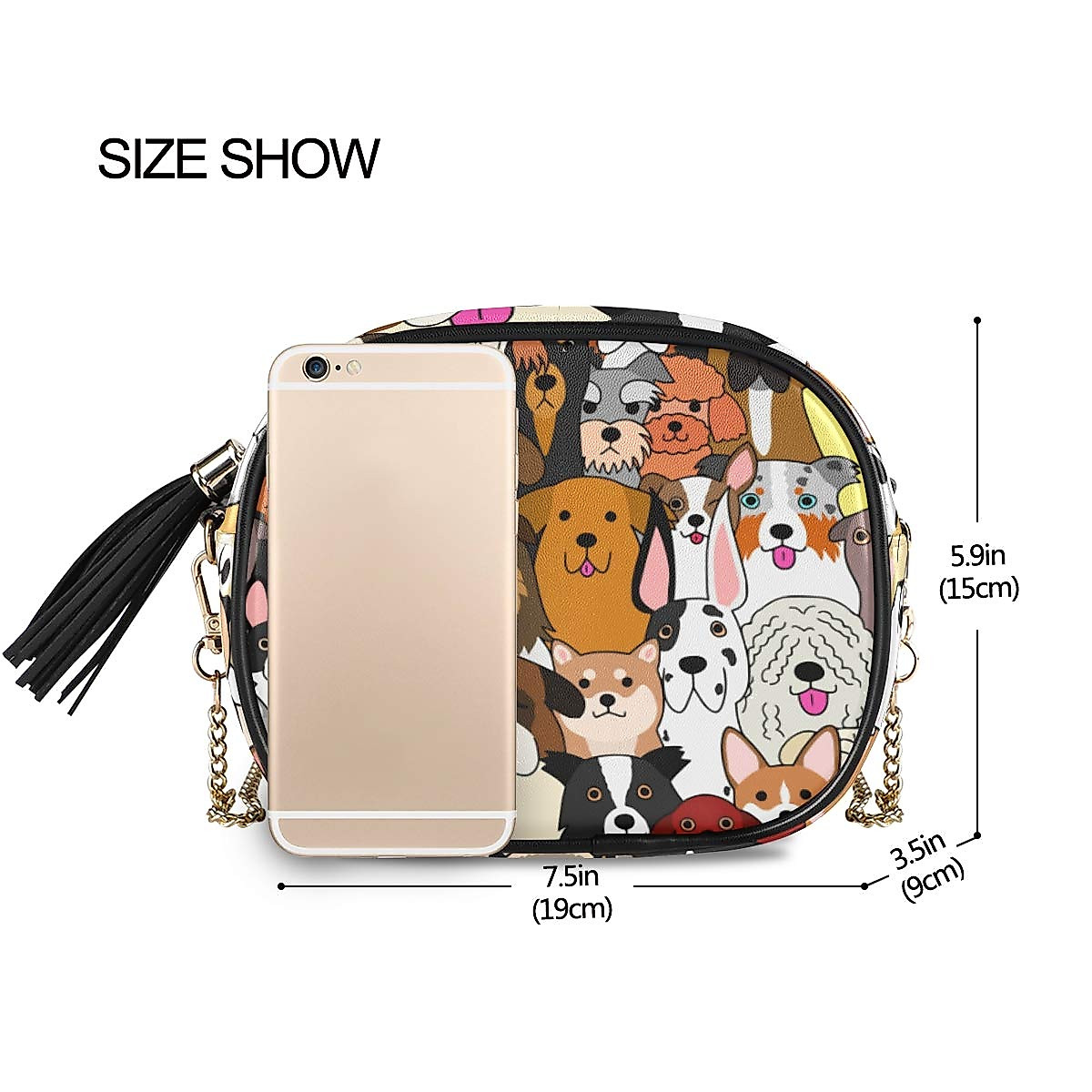ALAZA PU Leather Small Crossbody Bag Purse Wallet Cute Doodle Dog Print Animal Cell Phone Bags with Adjustable Chain Strap & Multi Pocket