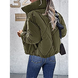 MEROKEETY Women's Long Sleeve Zipper Puffer Jacket Winter Quilted Short Down Coat with Pockets,Green,M