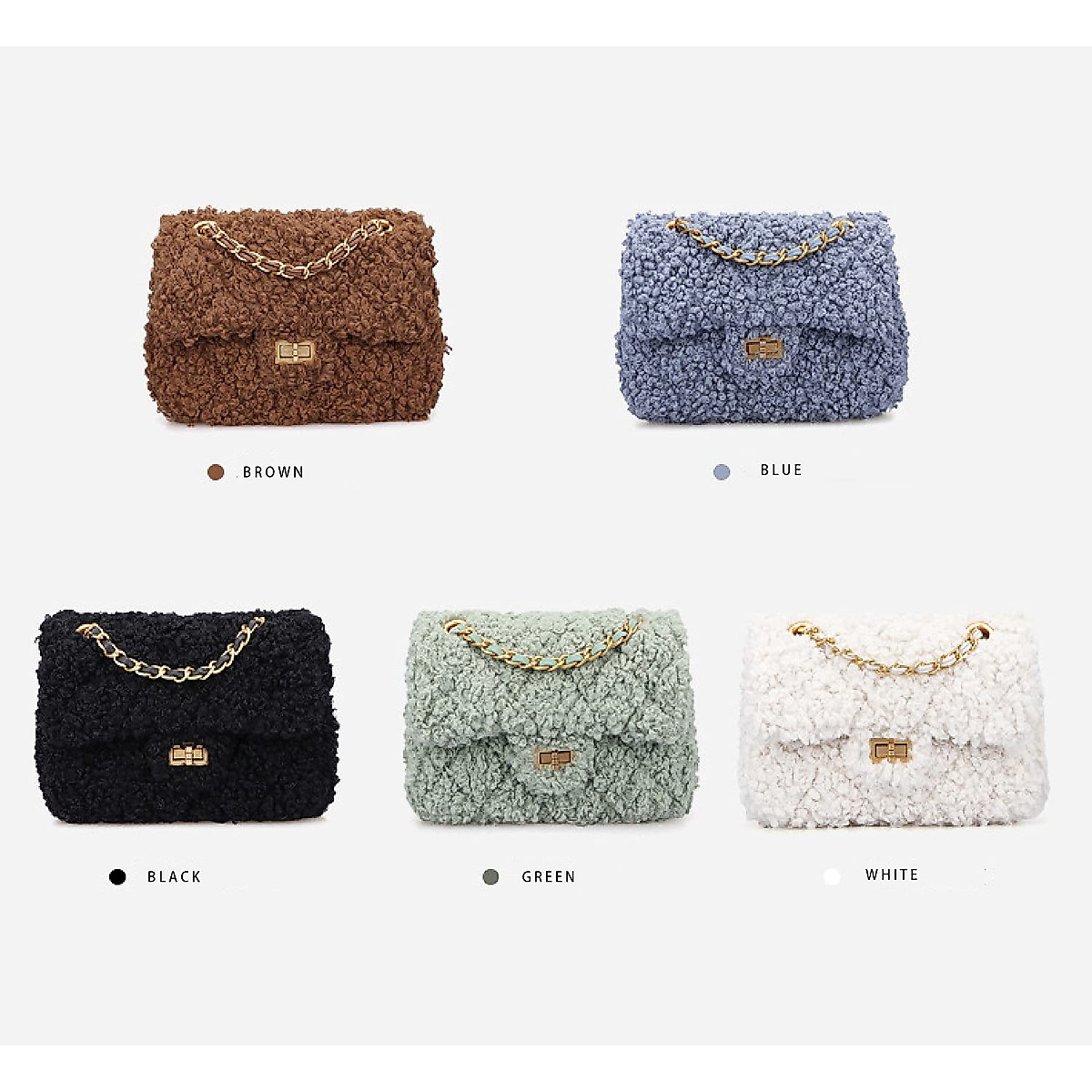 Women Plush Shoulder Bag Fashion Fluffy Crossbody Purse Soft Warm Shopping Dating Bag with Adjustable Chain Strap Indie Cute Tote Bags(Brown)