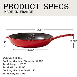 Made In Cookware - Enameled Cast Iron Skillet - Red - Exceptional Heat Retention & Durability - Professional Cookware - Crafted in France - Induction Compatible
