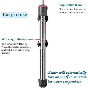 HITOP 50W 100W 300W Adjustable Aquarium Heater, Submersible Fish Tank Heater Thermostat with Suction Cup (300W)