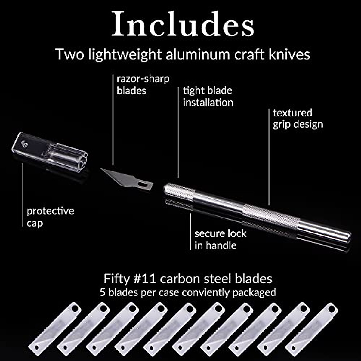 WA Portman Hobby Knife Set - 2 High Grade Precision Knives with 50 Premium Steel Hobby Knife Blades - Craft Knife Set with 50#11 Craft Cutter Blades - Precision Knife Set with #11 Hobby Blades