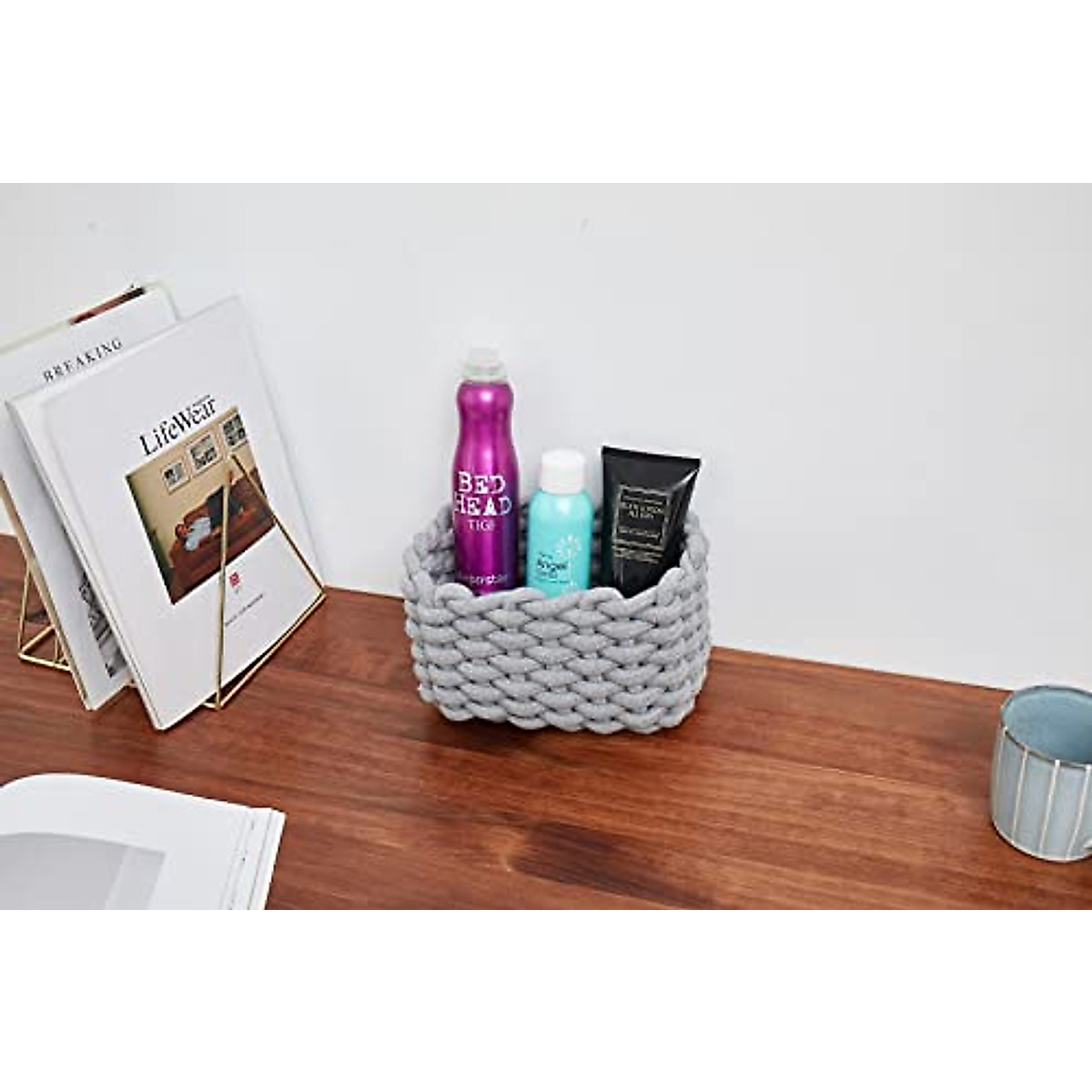 Woven Baskets, Set of 3 for Home, Office, Dorm Room, Living Room, Bedroom, Bathroom, Nursery Storage and Organization (GRAY)