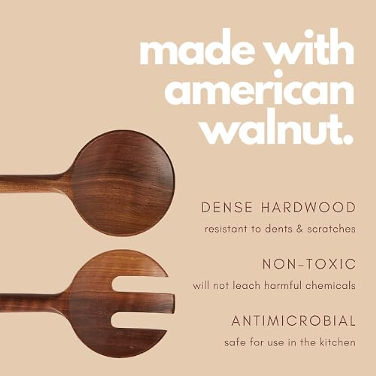 Ziruma Salad Bowls, Wooden Salad Bowls Set, Large White Oak Wood Serving Bowl for Fruits, Salad, 10.2" Big Salad Bowl with American Walnut Serving Utensils. Ceramic Serving Bowls Included