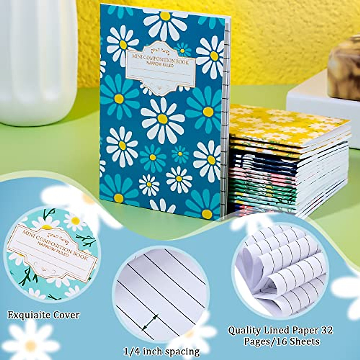 Geelin 56 Pcs Mini Notebooks for Kids Small Composition Books Bulk Assorted Mini School Supplies Small Pocket Notepad for Students Kids, 8 Styles (Floral Style)