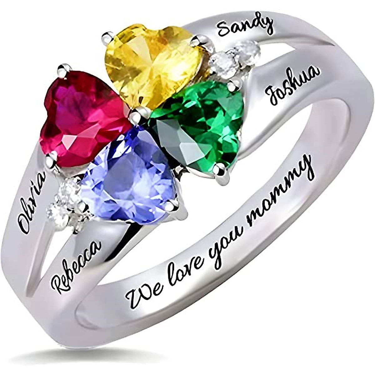 Personalized 4 Birthstone Rings for Mothers 925 Sterling Silver Birthday Mothers Day Gifts, Mothers Rings Family Rings with Birthstones for Mom Custom Birth Stone Rings for Women Grandma Wife Nana