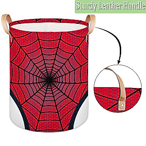 Large Laundry Hamper Basket Red Spider Web Round Collapsible Storage Organizer Bin for Kids, Boys, Nursery, Closet, Bedroom, Playroom, Toys, Dirty Clothes, 16"W x 20"H
