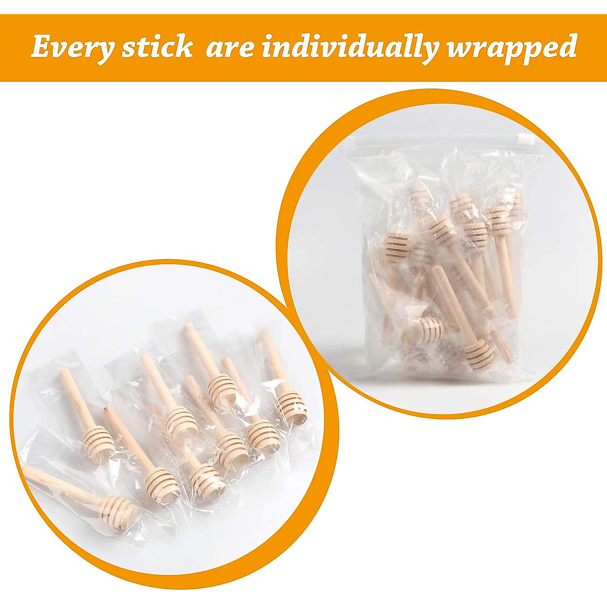 Premium 50-Pack 3 Inch Mini Wooden Honey Dipper Stick, Individually Wrapped,Pefect for Wedding Shower Party Favors Honey Jar spoon or Honey Wands mini