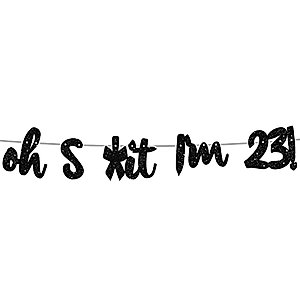 Oh I’m 23! Banner Backdrop Glitter Black Hallo Twenty Three Cheers to 23 Years Old Theme Decor for Man Woman Happy 23rd Birthday Party Photo Studio Prop Flag Decorations Favors Supplies