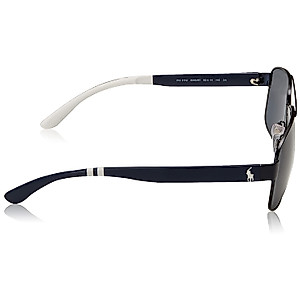 Polo Ralph Lauren Men's PH3112 Aviator Sunglasses, Matte Navy Blue/Grey, 62 mm