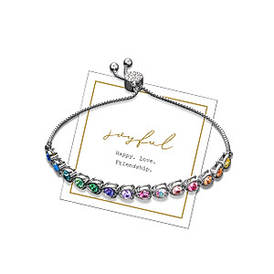 INSPIRED VOICES Easy Slider Adjustable Bracelets - Lariat Tennis Bracelets for Women, Rhinestone Bracelets for Women - Blue Bracelet, Pink Bracelet, Purple Bracelet & More (Heart - Multicolor)