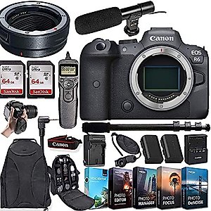 Canon EOS R6 Mirrorless Digital Camera (Body Only) and Mount Adapter EF-EOS R Bundle + Deluxe Accessories Kit