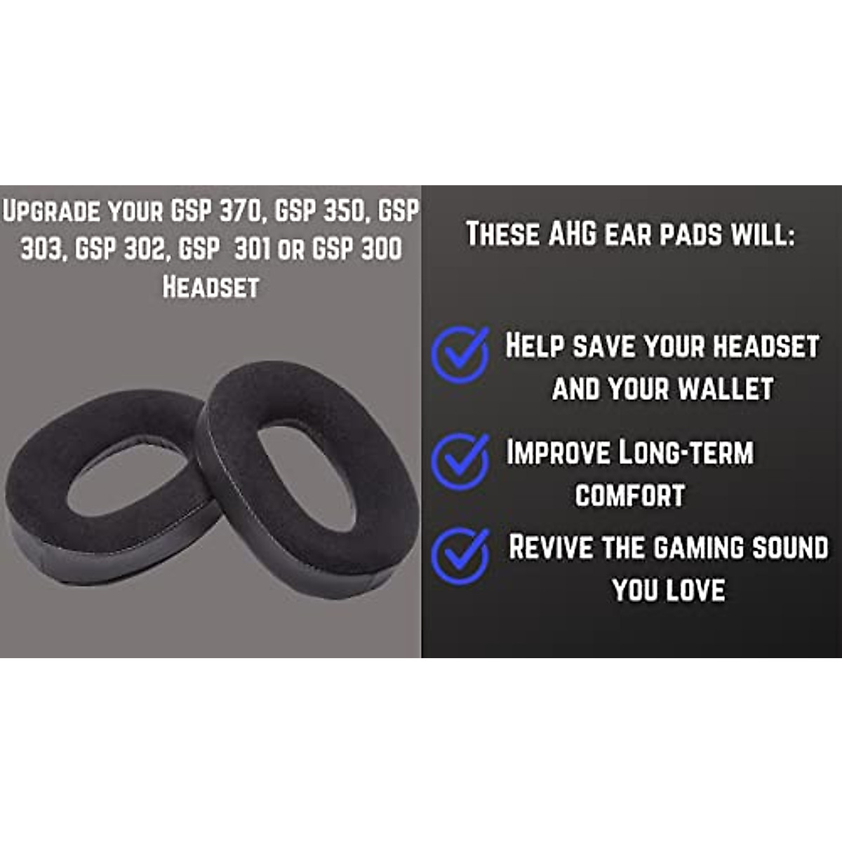 Premium Hybrid Ear Pads Compatible with Sennheiser GSP 370, Sennheiser GSP 350, GSP 303, GSP 302, GSP 301 and GSP 300 Headphones. Premium Protein Leather | Premium Velour | Soft High-Density Foam