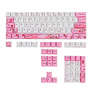 Guffercty kred GTSP 104 Sakura Keycaps Cute Japanese Custom Gaming keycap Set of Dye-Sub OEM Profile for Cherry Mx Gateron Kailh Switch 87/104 60% Mechanical Keyboard (Sakura)